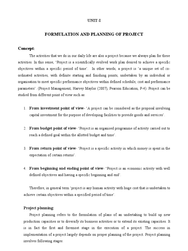 Formulation and Planning of Project Concept: Unit-I | Download Free PDF ...