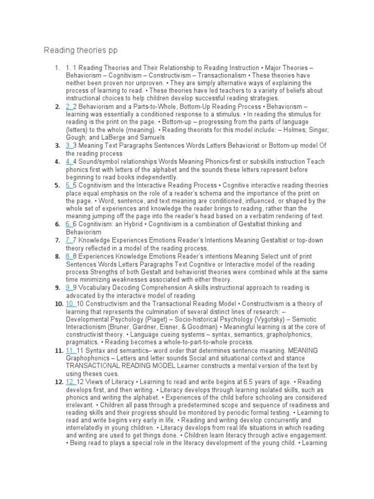 Reading Theories | PDF | Reading Comprehension | Constructivism (Philosophy Of Education)