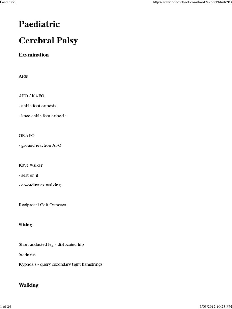 Paediatric Cerebral Palsy: Examination | PDF | Anatomical Terms Of ...