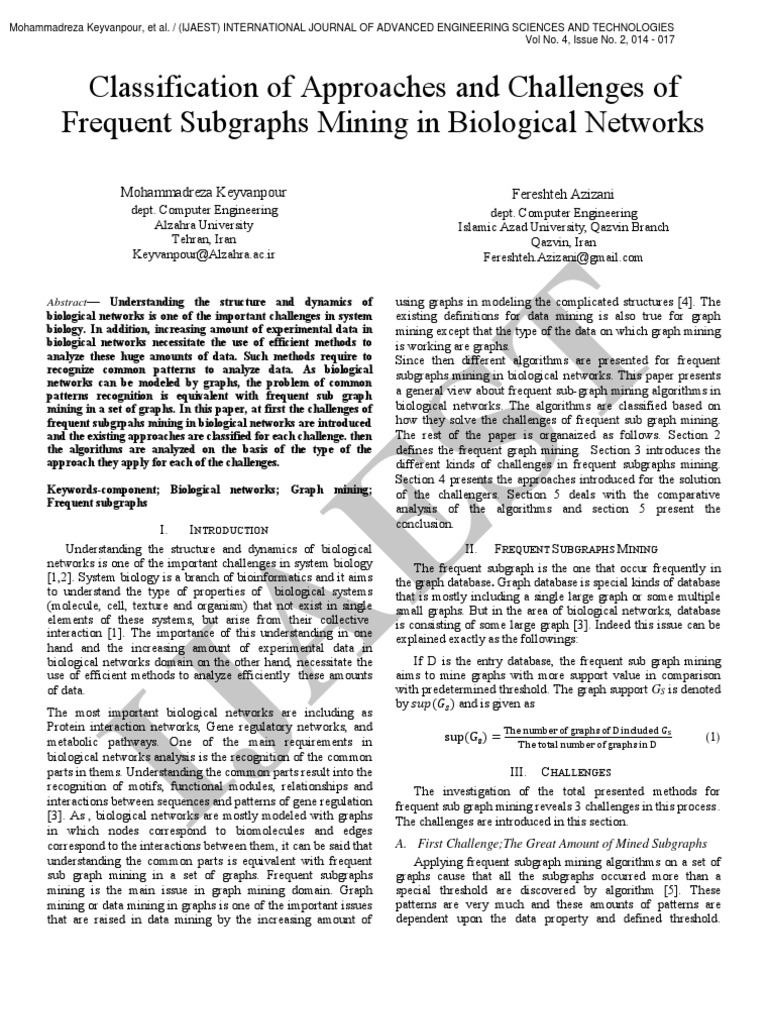4 IJAEST Vol No.4 Issue No.2 Classification of Approaches and Challenges of Frequent Subgraphs ...