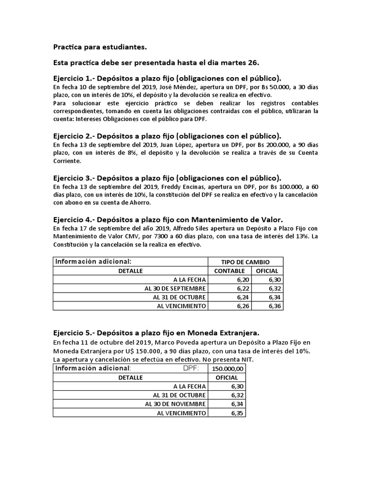 Practica DPF para Alumnos 2021 | PDF | Servicios financieros | Bancario