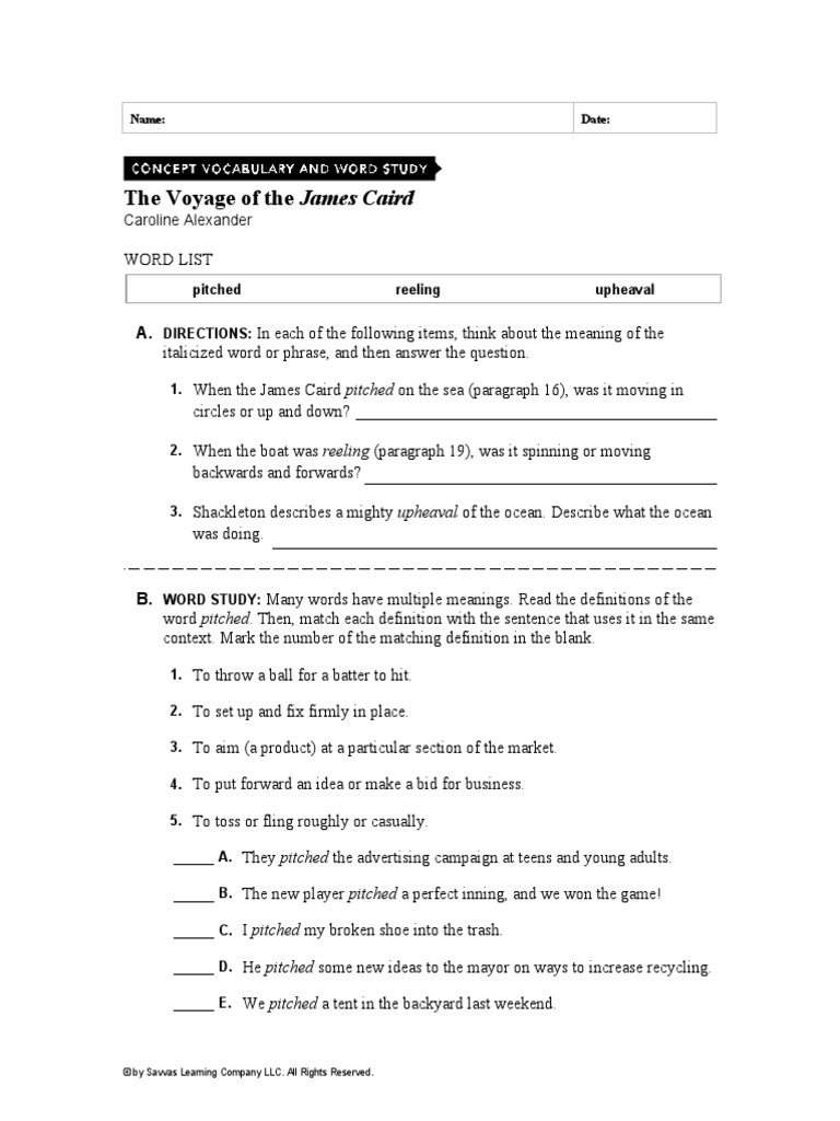 The Voyage of The James Caird Vocabulary Worksheet 1 | PDF