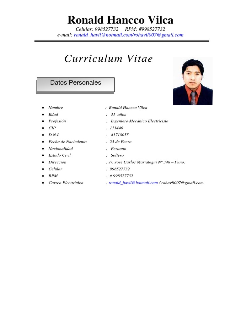 Curriculum Vitae 2016 | PDF | Ingenieria Eléctrica | Ingeniería mecánica
