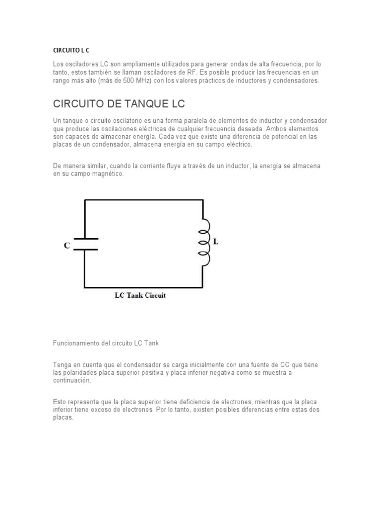 Funcionamiento y aplicaciones del circuito oscilador LC tanque | PDF ...