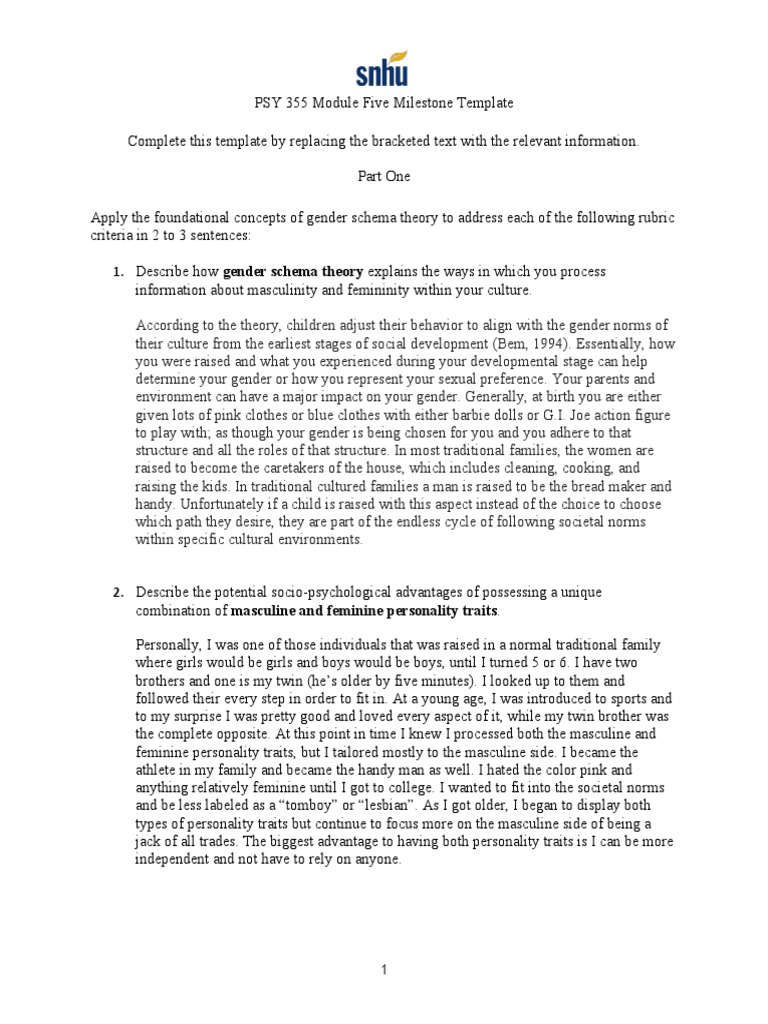 PSY 355 Module Five Milestone Template | PDF | Gender | Gender Studies