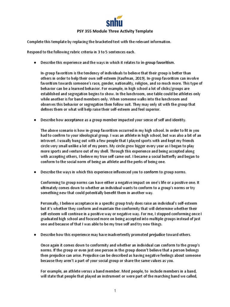 PSY 355 Module Three Activity Template | PDF | Stereotypes | Conformity