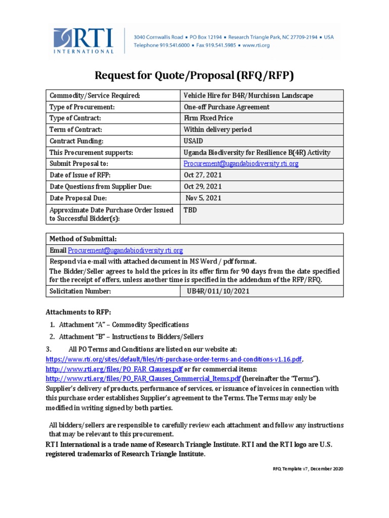 Request For Quote/Proposal (RFQ/RFP) : Method of Submittal | PDF ...