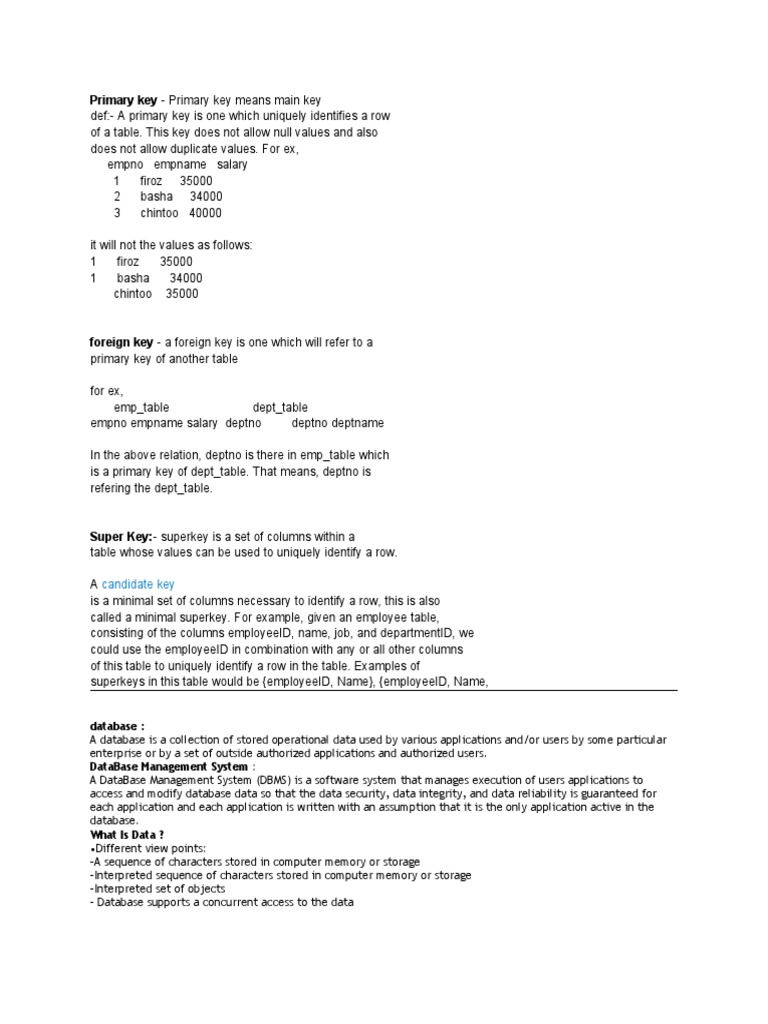 Primary Key - Primary Key Means Main Key | PDF | Databases | Conceptual ...