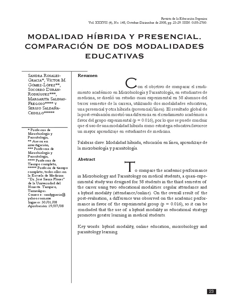 Modalidad Híbrida Y Presencial. Comparación de Dos Modalidades ...
