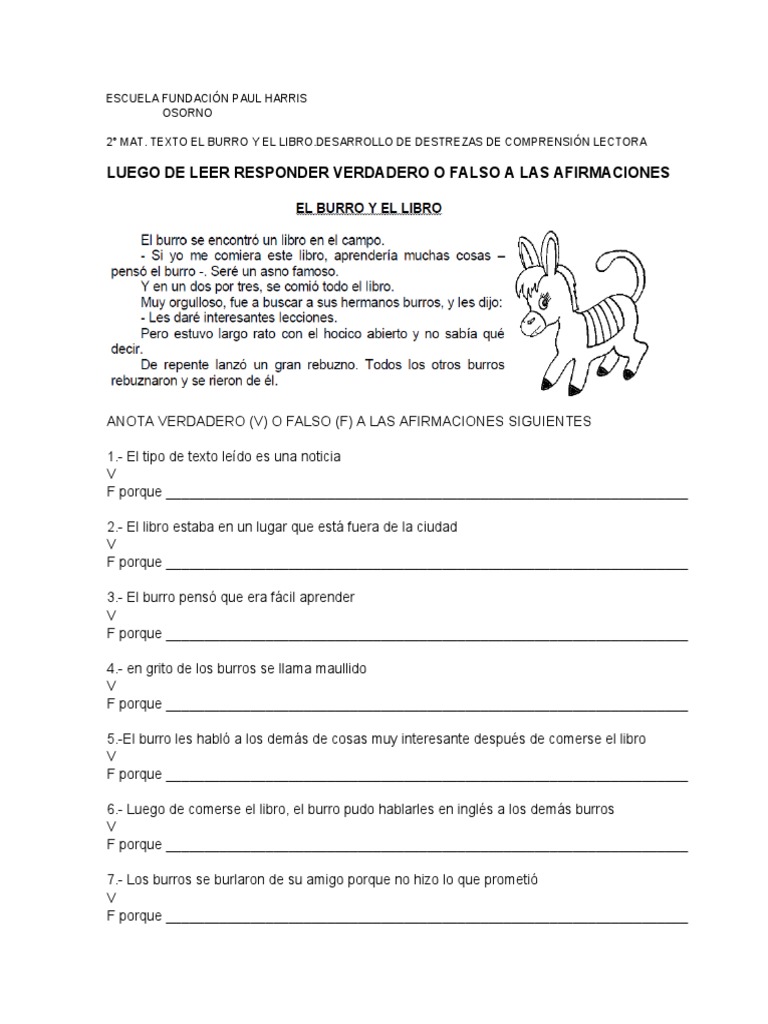 2° Guía El Burro y El Libro | PDF | Artes del Lenguaje y Comunicación ...