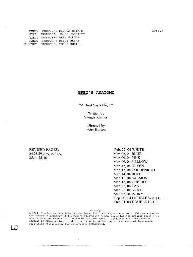Greys Anatomy Pilot 2 TV Script PDF | PDF