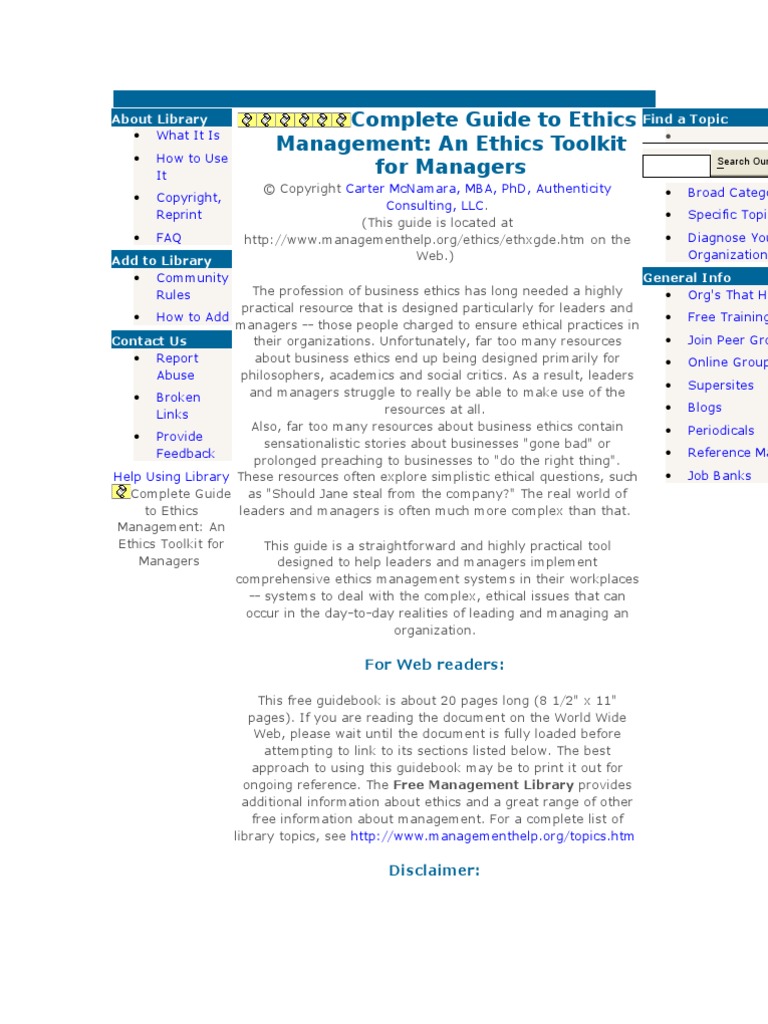 Complete Guide To Ethics Management: An Ethics Toolkit For Managers ...
