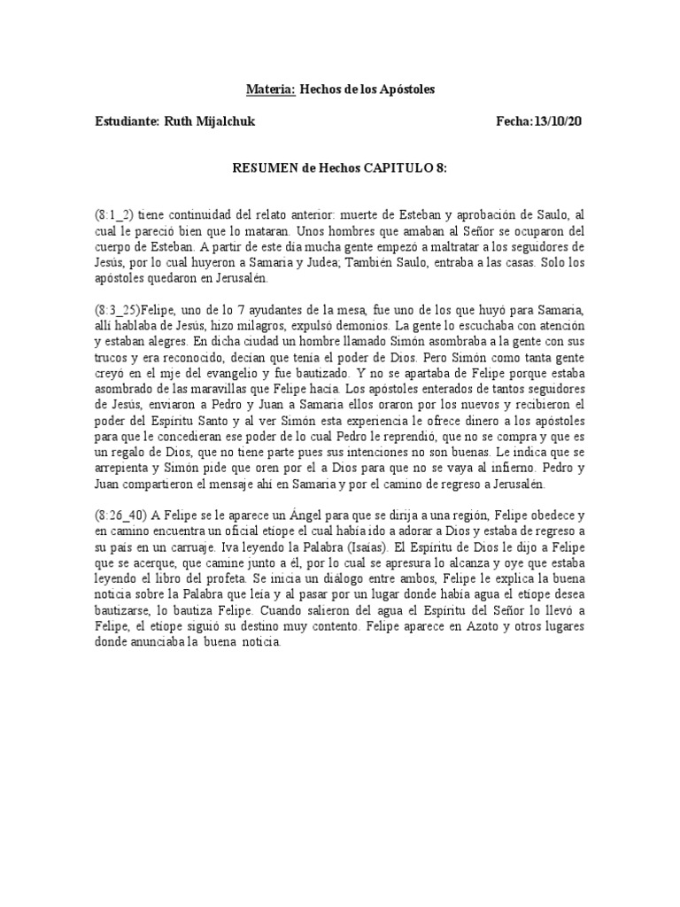 Resumen de Hechos Capitulo 8 | PDF