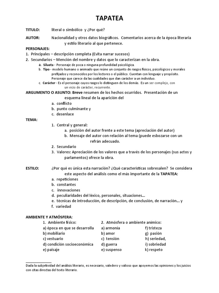 Análisis de Tapatea: Estructura y Temas | PDF | Autor | Sicología