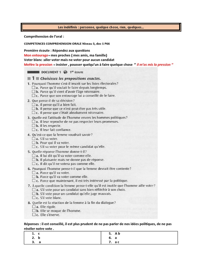 Les indéfinis en français : guide pratique | PDF | Nombre grammatical ...