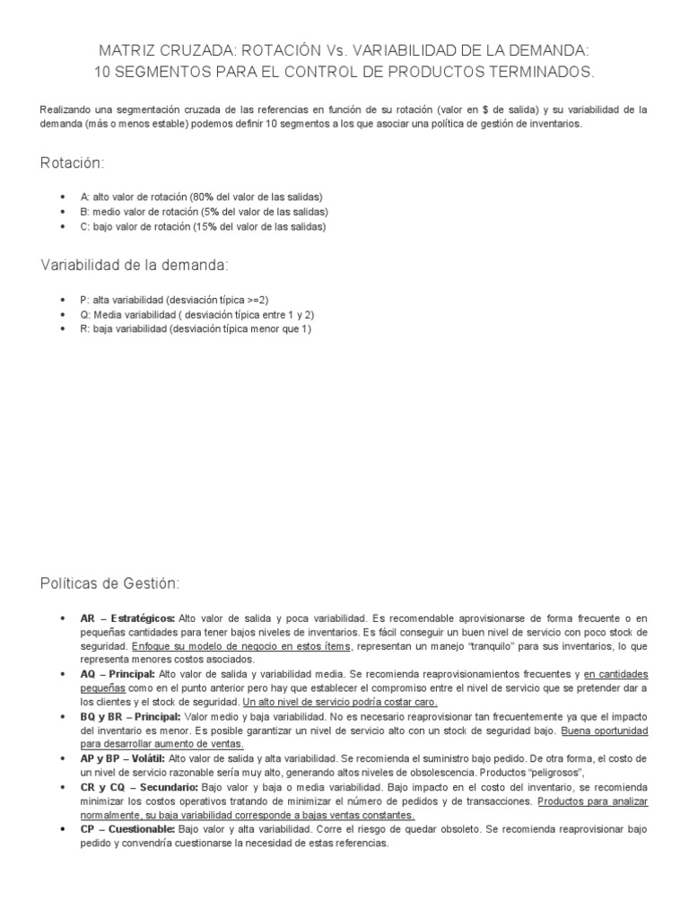 Matriz ABC - Cruzada Rotación | PDF | Inventario | Procesos de negocio