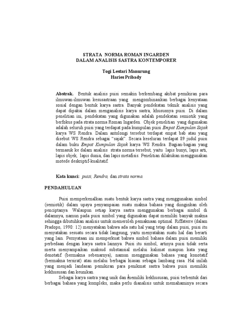 Strata Norma Roman Ingarden Dalam Analis | PDF
