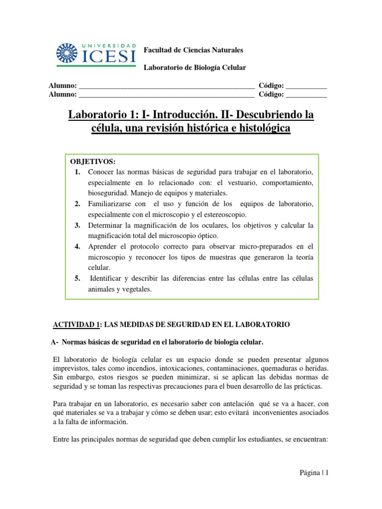 Guia 1 Lab BioCel 2016 | PDF | Lente de la cámara | Laboratorios