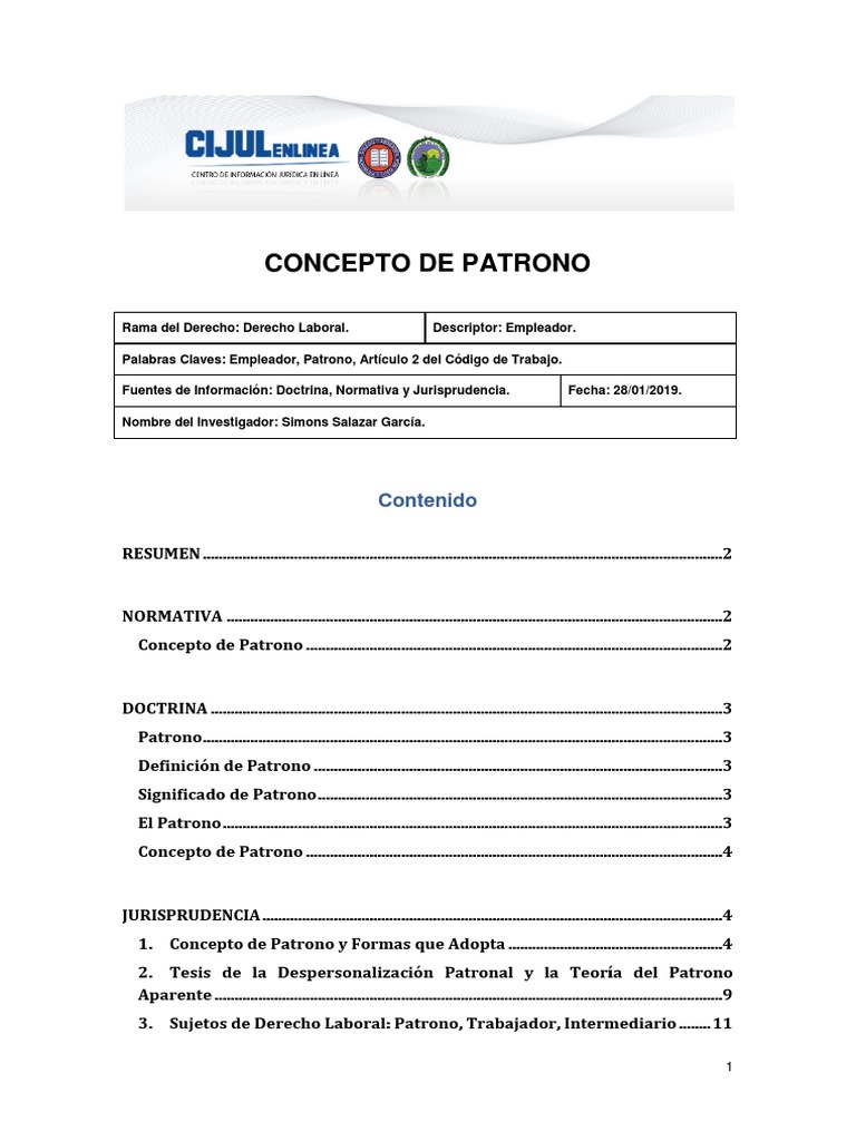 Concepto de Patrono | PDF | Derecho laboral | Caso de ley