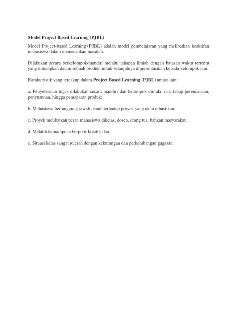 Model Dan Langkah Project Based Learning | PDF | Seni