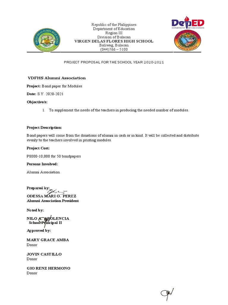 Bond Paper Project Proposal 2020-2021 | PDF | Wellness