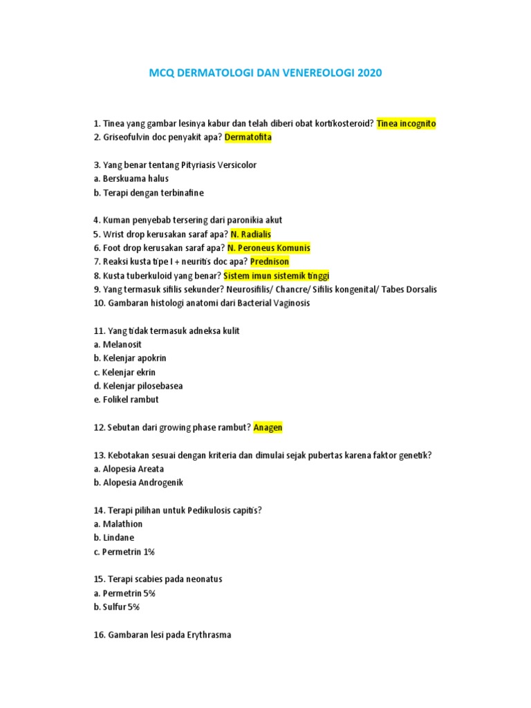 MCQ DV Unair 2020 | PDF