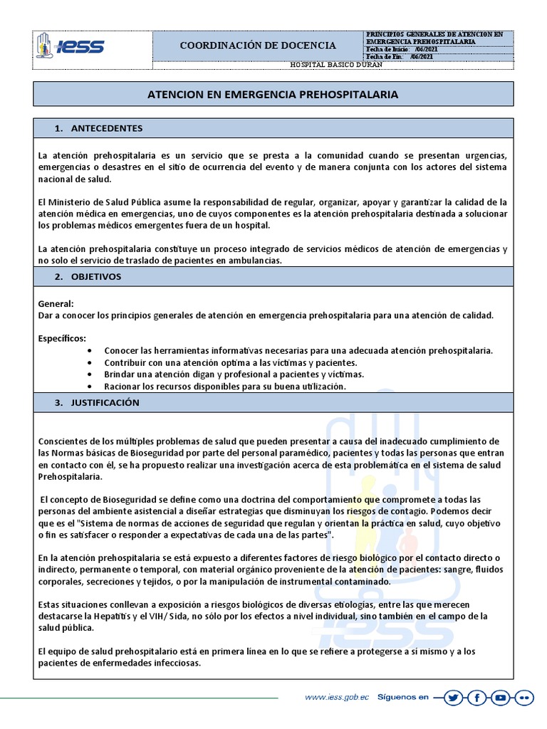 Informe Actividades - ATENCION EN EMERGENCIA PREHOSPITALARIA | PDF | Hospital | Cuidado de la salud