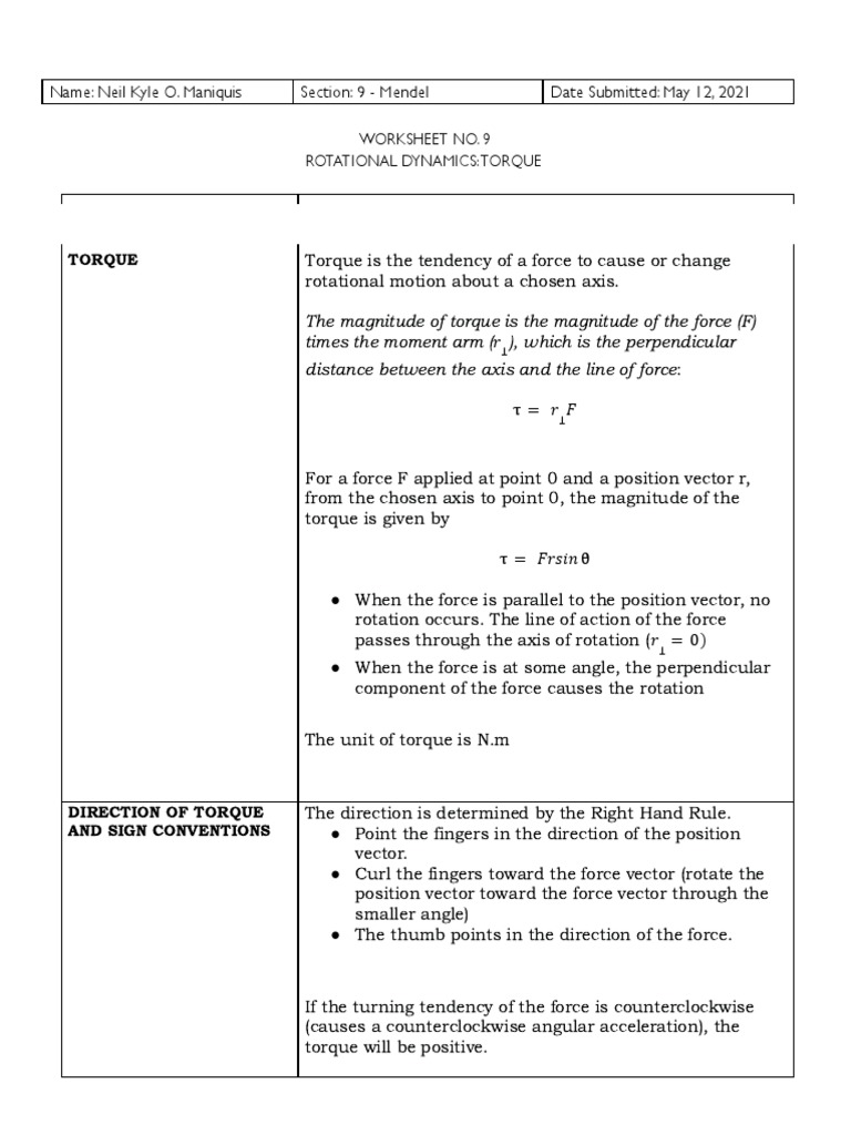 Understanding Torque in Rotational Dynamics | PDF | Torque | Rotation ...