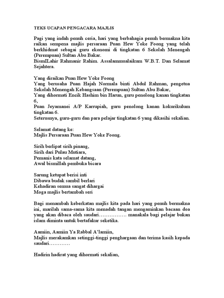 Teks Ucapan Pengacara Majlis | PDF