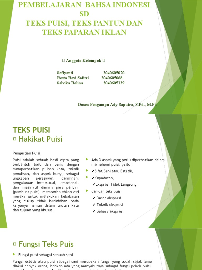 Pembelajaran Puisi, Pantun, Iklan | PDF | Kajian Bahasa Asing