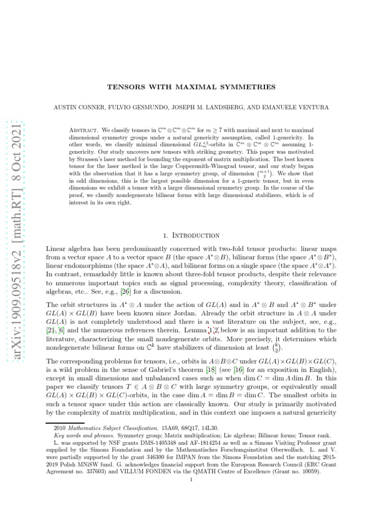 1909.09518-Lansberg-Tensors With Maximal Symmetries | PDF | Tensor | Group (Mathematics)
