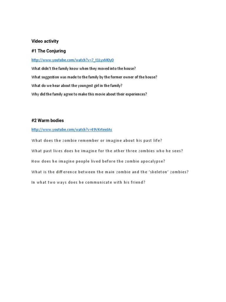 Video Activities 2 Horror | PDF | Games & Activities | Self-Improvement