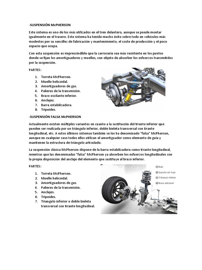 Análisis comparativo de los sistemas de suspensión McPherson, falsa ...