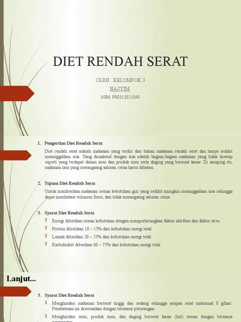 Diet Rendah Serat Klpok 3 | PDF | Memasak, Makanan, & Anggur
