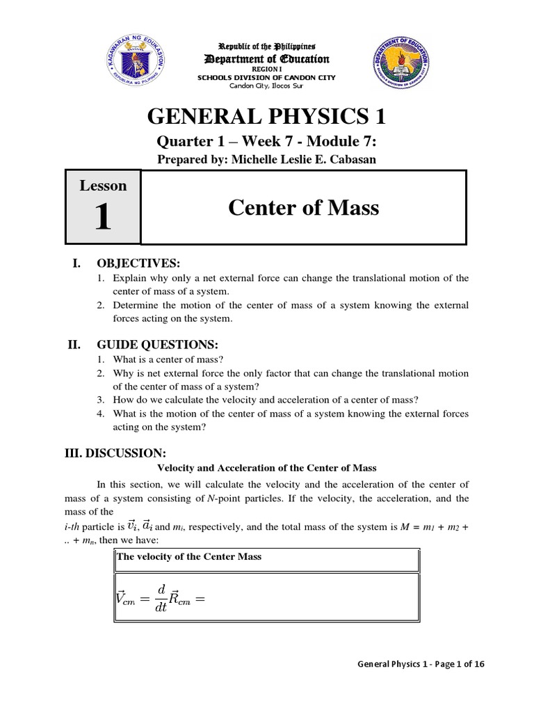 Center of Mass and Momentum Concepts | PDF | Momentum | Force