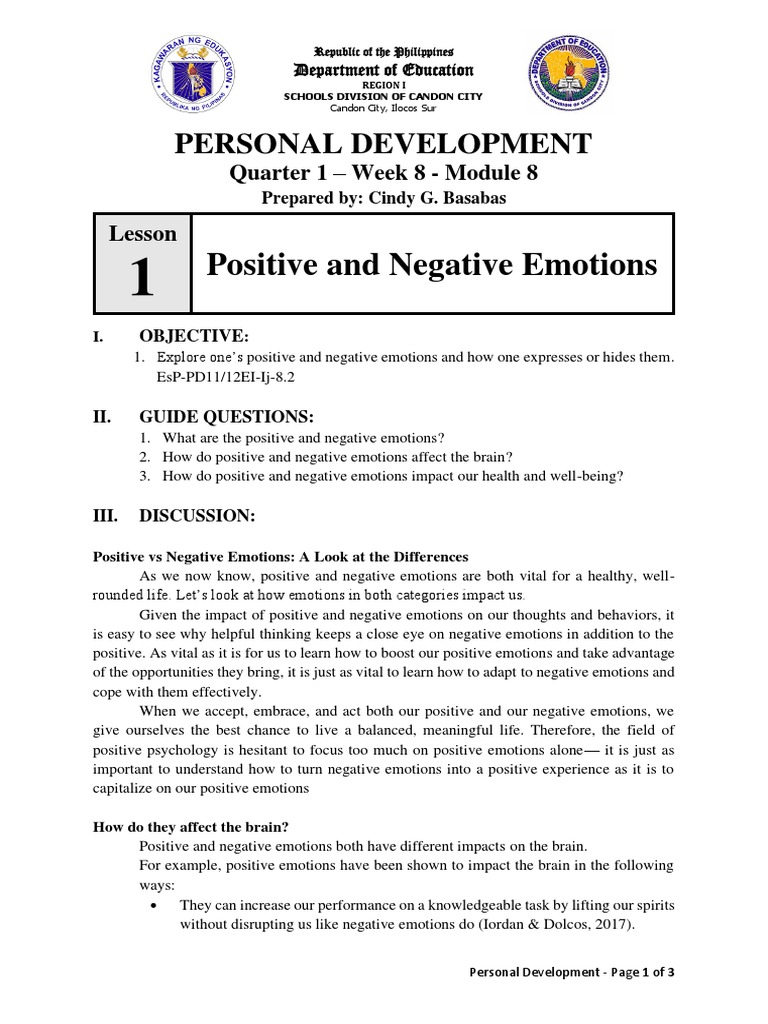 Personal Development - Q1 - W8 - M8 - LDS - Positive-and-Negative ...