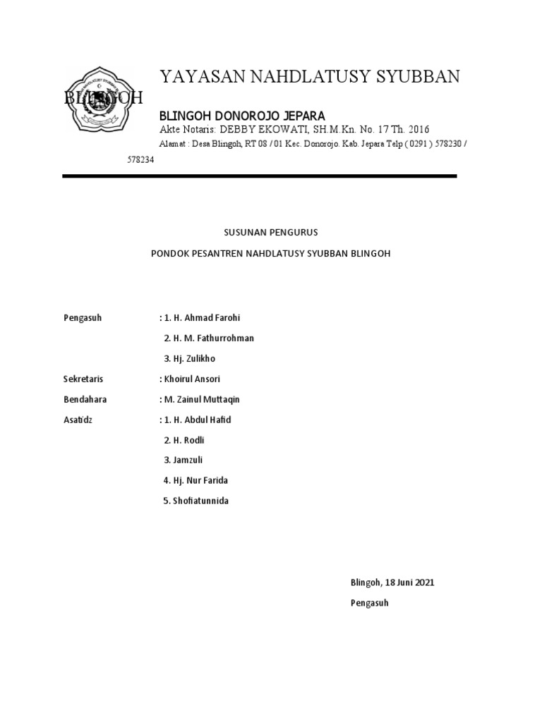 Susunan Pengasuh Pondok | PDF