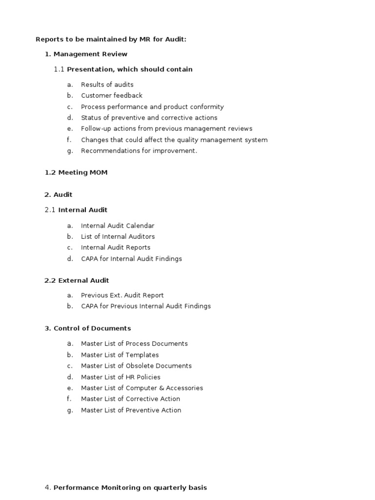 MR Audit Documentation Checklist | PDF