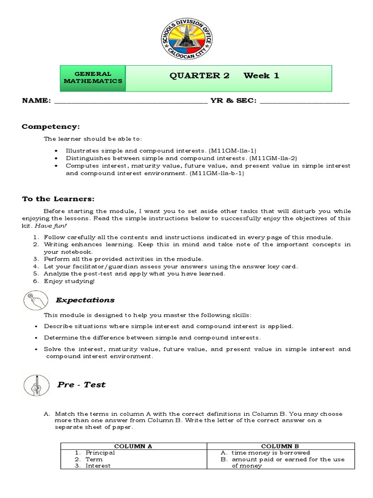 SHS Gen Math QRT 2 Week 1 1 | PDF | Interest | Debt