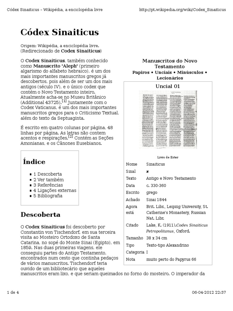 Canon Biblico - Códex Sinaiticus | PDF | Literatura Antiga | Textos ...