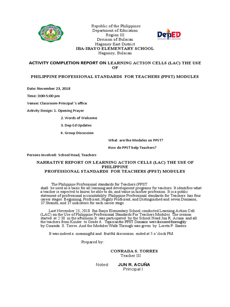 PPST Modules LAC Activity Report | PDF | Teachers | Behavior Modification