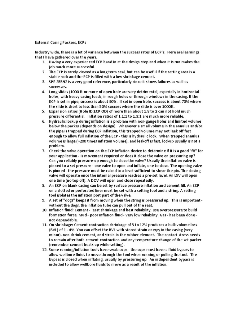 External Casing Packers ECP | PDF | Casing (Borehole) | Valve
