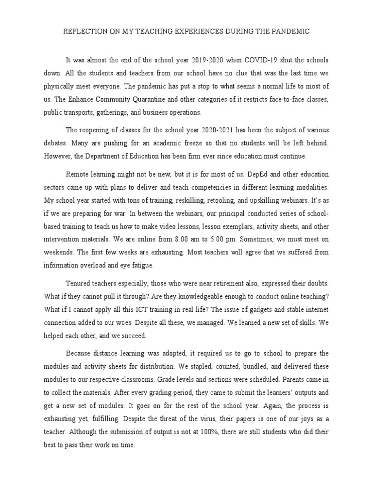 Reflection On My Teaching Experiences During The Pandemic | PDF ...