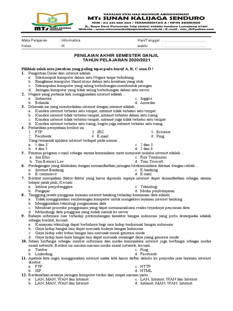 Soal Penilaian Informatika Kelas IX | PDF