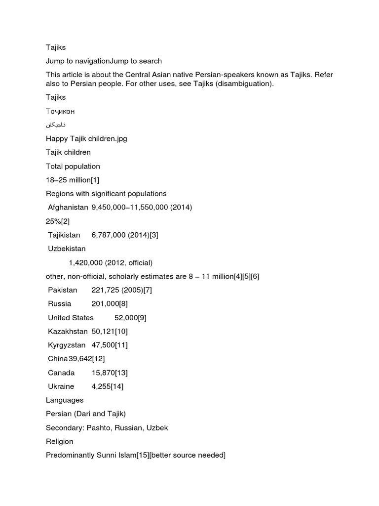 Tajiks | PDF | Tajikistan | Persian Language
