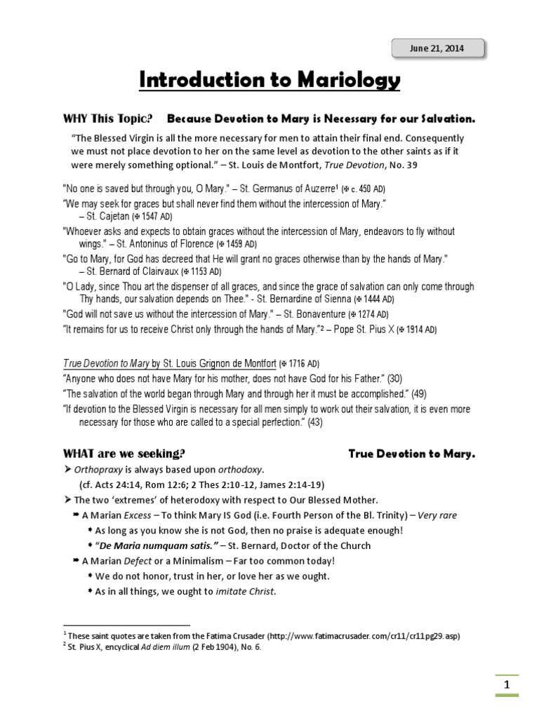 Introduction To Mariology: WHY This Topic? Because Devotion To Mary Is ...