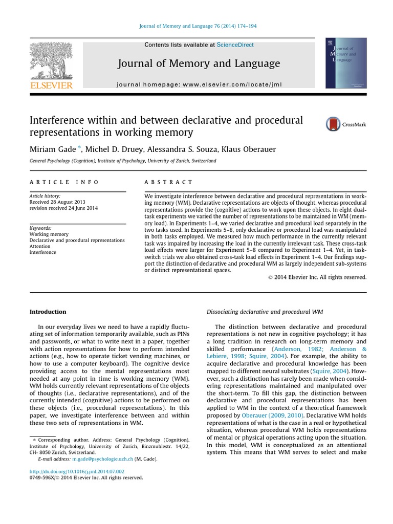 Interference Within and Between Declarative and Procedural | PDF | Memory | Working Memory