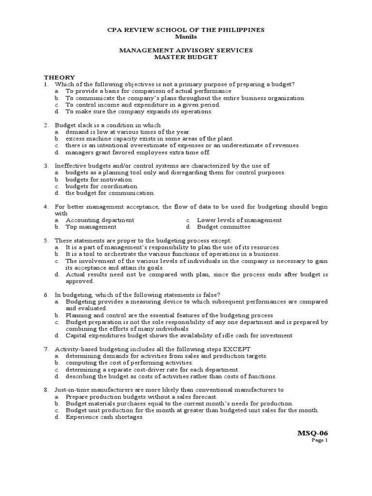 MSQ-06 - Master Budget | PDF