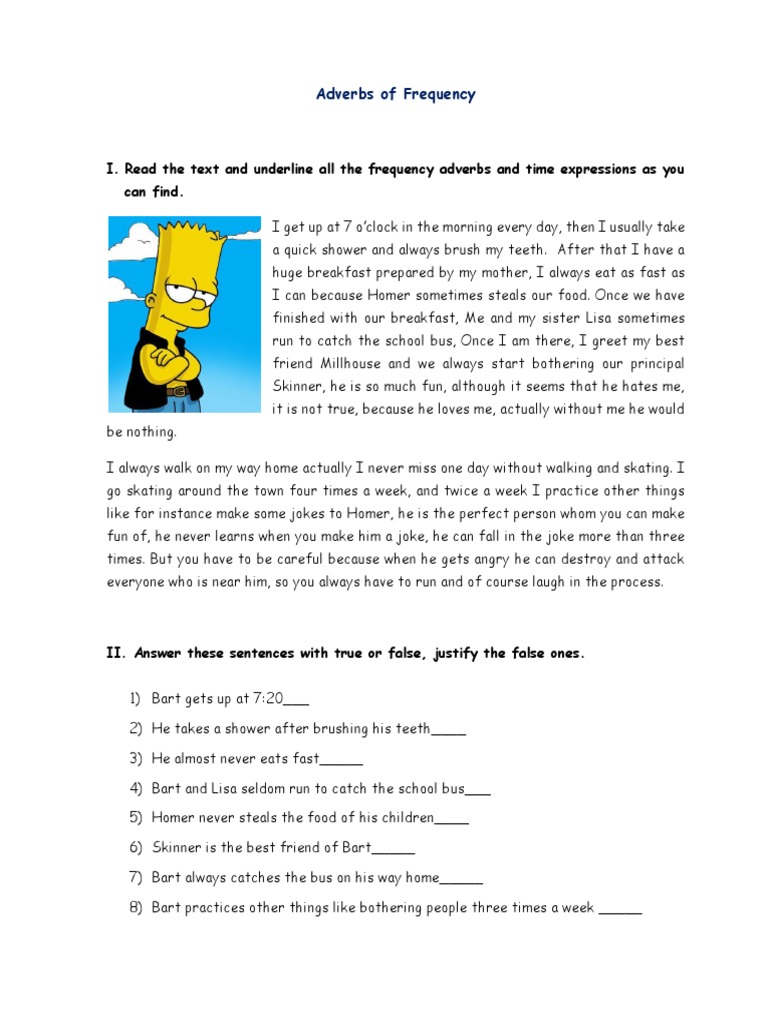 Frequency Adverbs and Time Expressions Worksheet | PDF | Animated ...