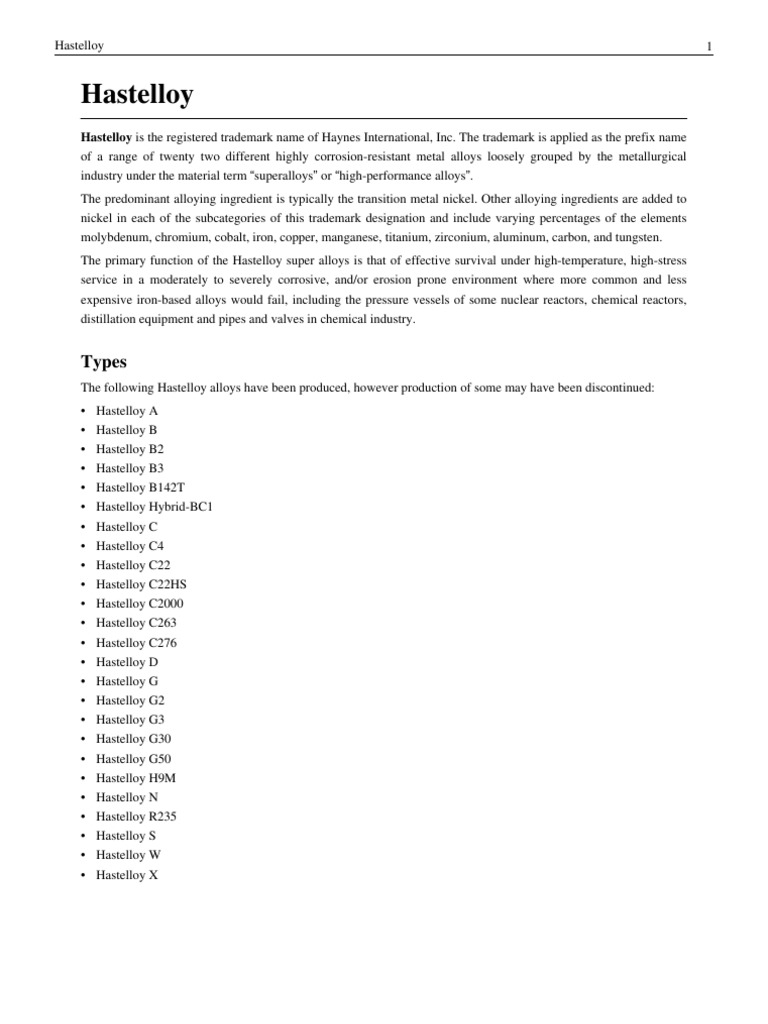 Haste Alloy | PDF | Tungsten | Alloy